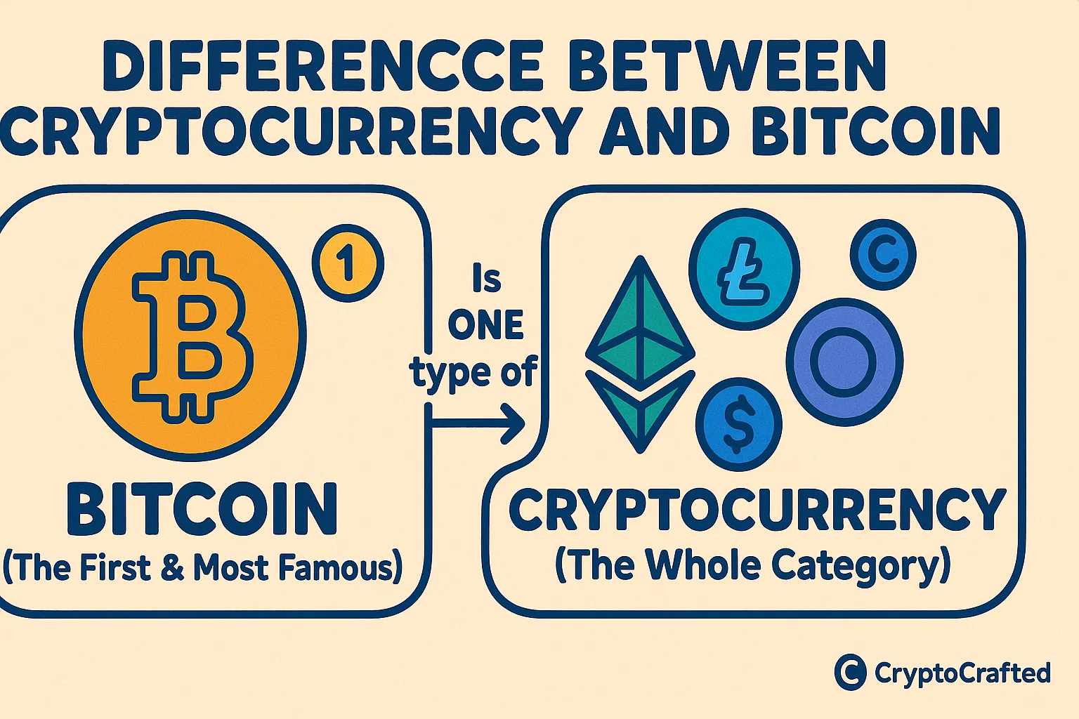 Difference Between Cryptocurrency and Bitcoin Explained | CryptoCrafted