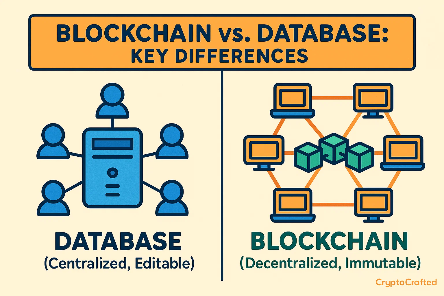 Difference Between Blockchain and Database Explained Simply | CryptoCrafted